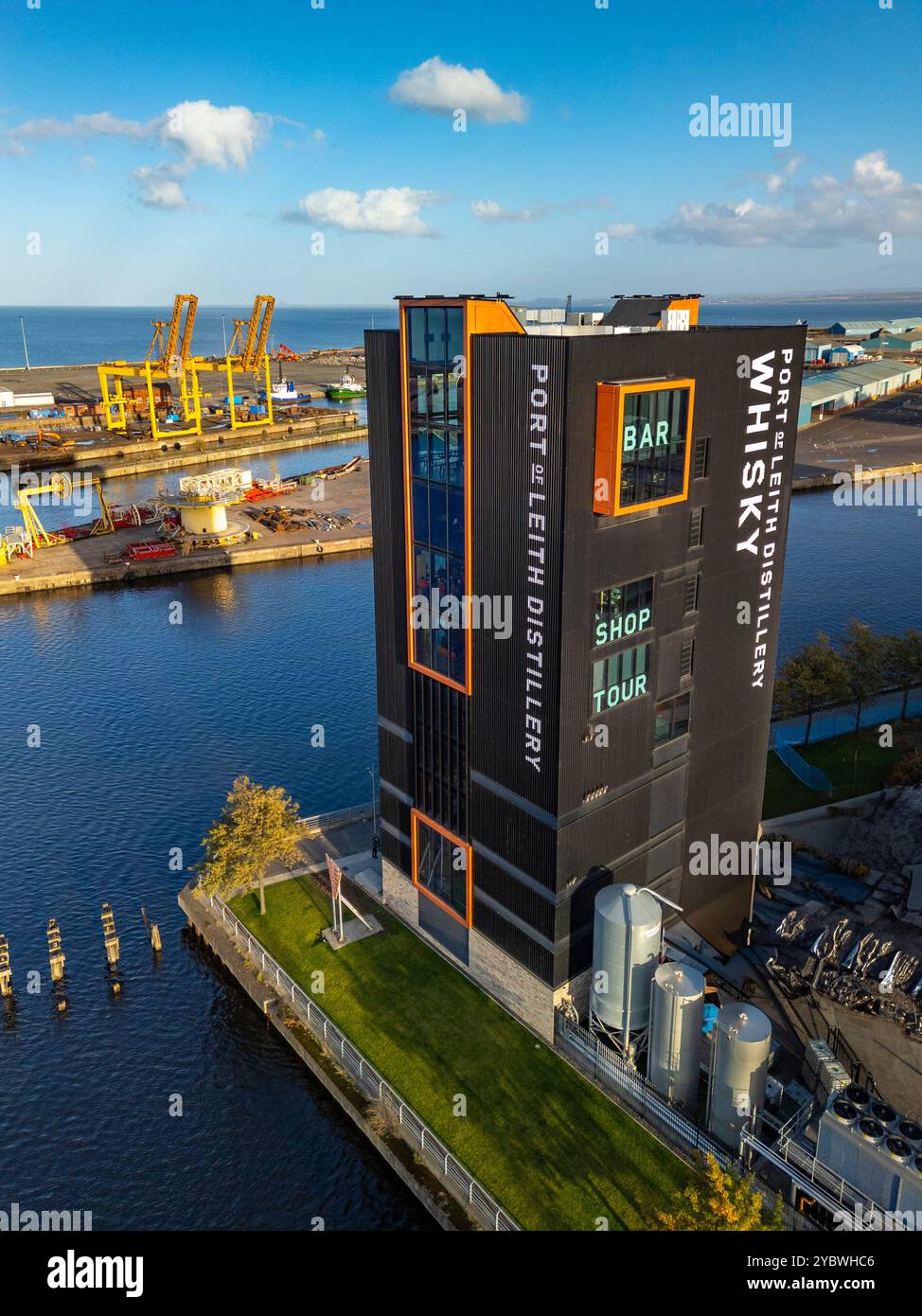 Aerial view from drone of new Port of Leith Distillery at Leith ...