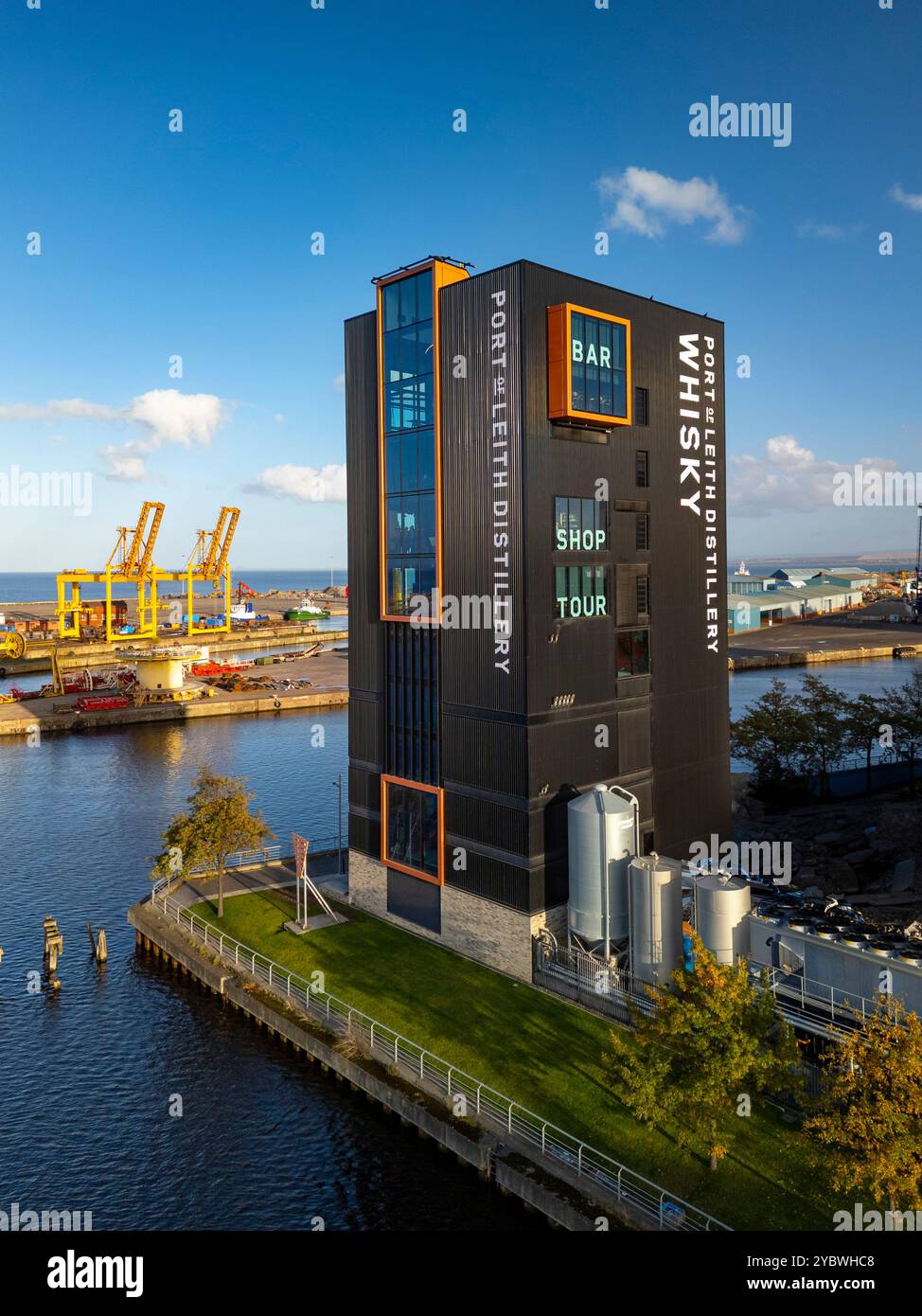 Aerial view from drone of new Port of Leith Distillery at Leith ...