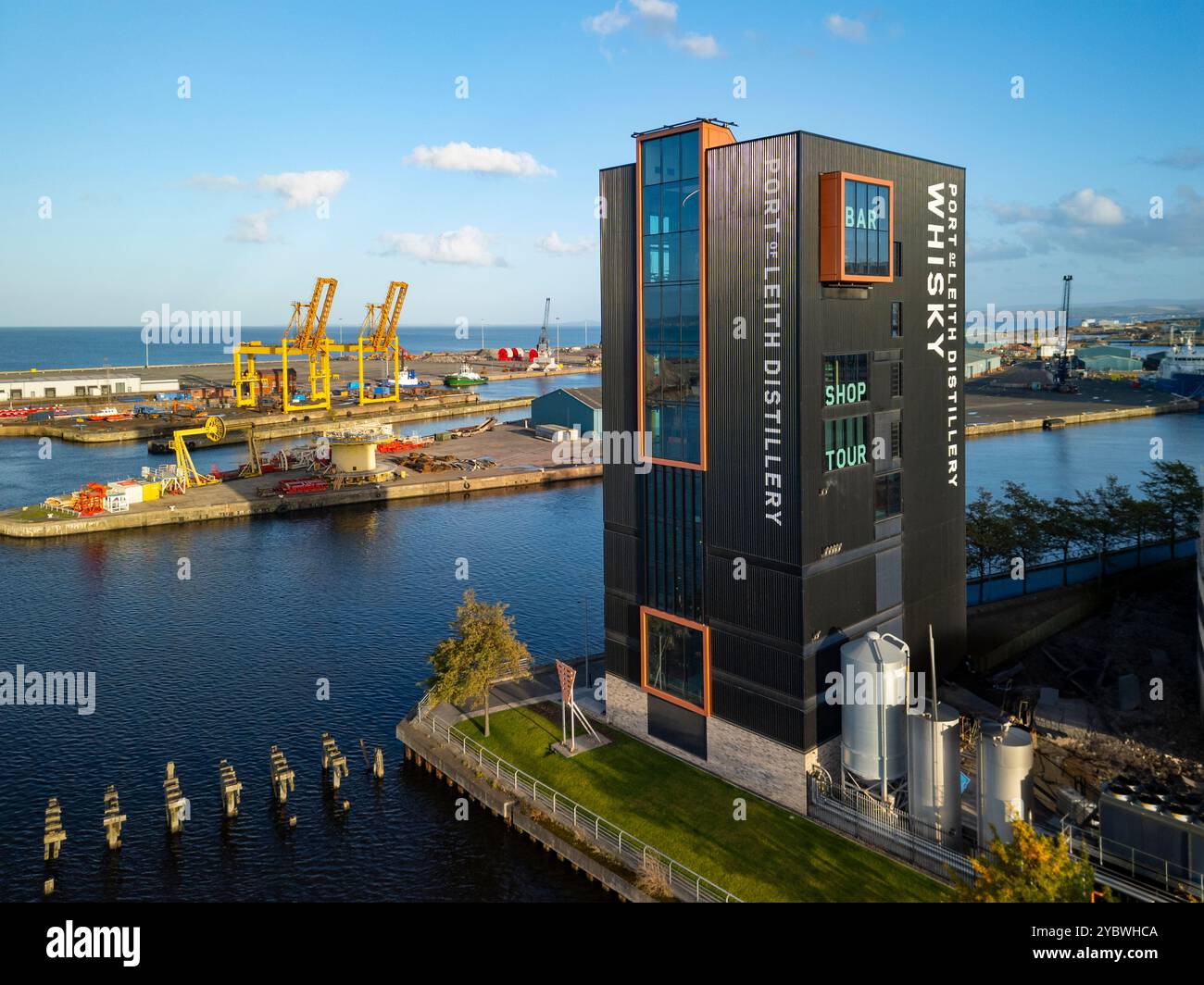 Aerial view from drone of new Port of Leith Distillery at Leith ...