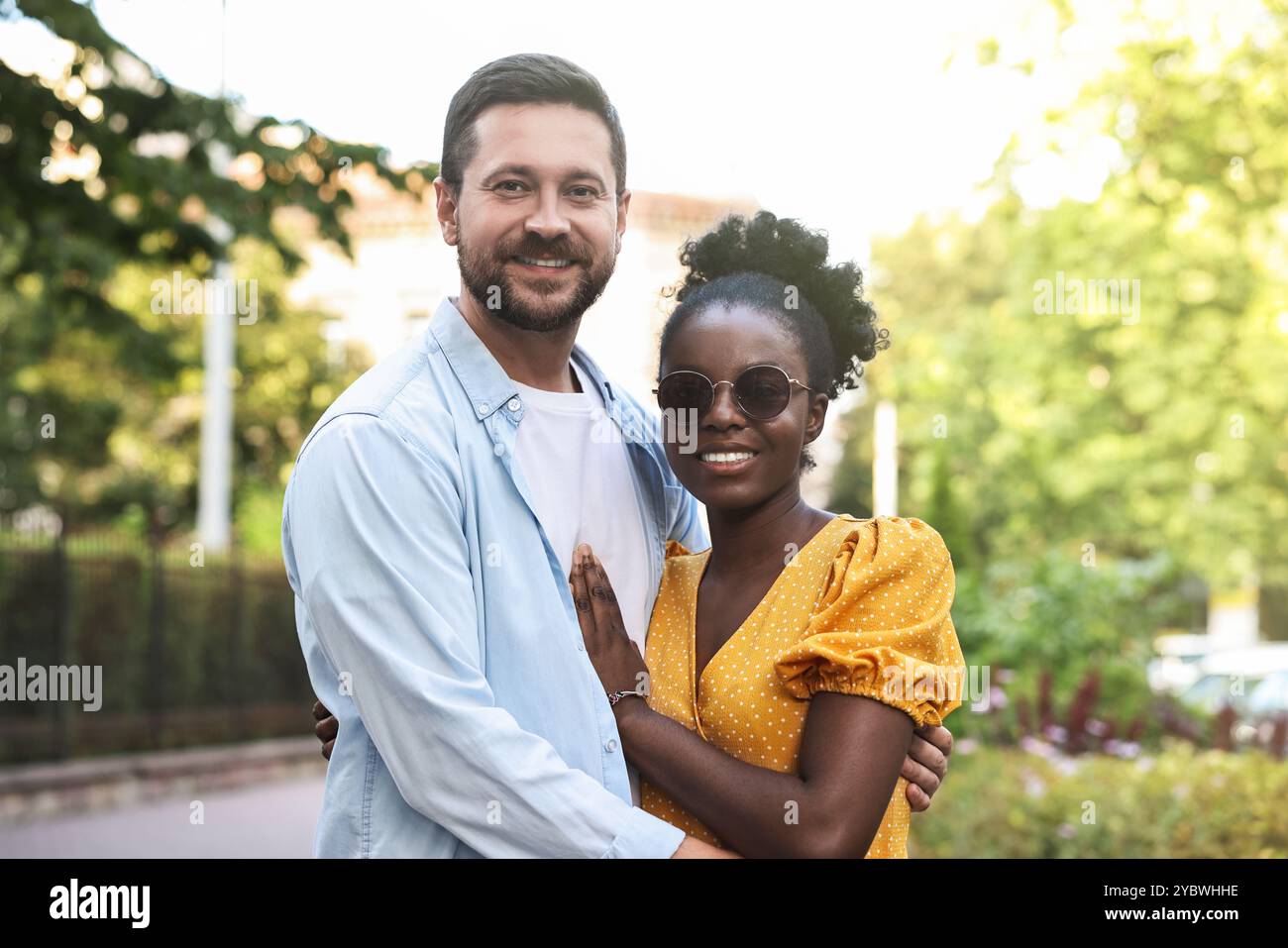 International relationships. Portrait of lovely couple outdoors Stock ...