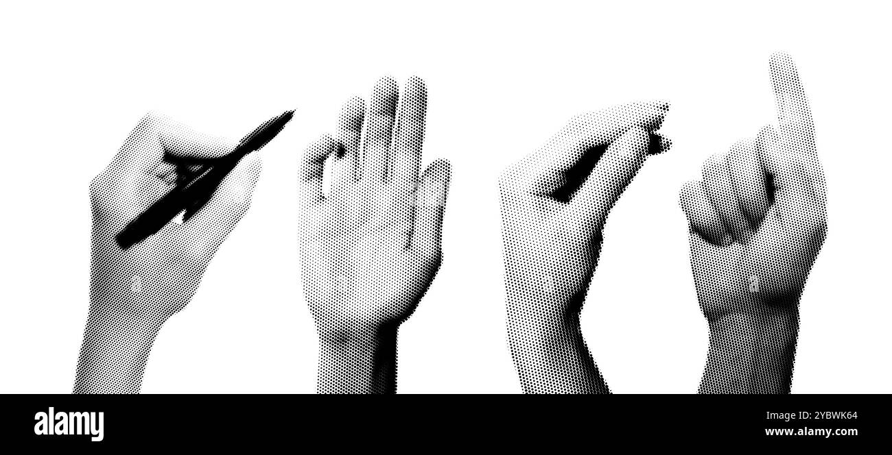 Set of halftone images of hands. Pop art retro style illustration Stock Vector Image & Art - Alamy