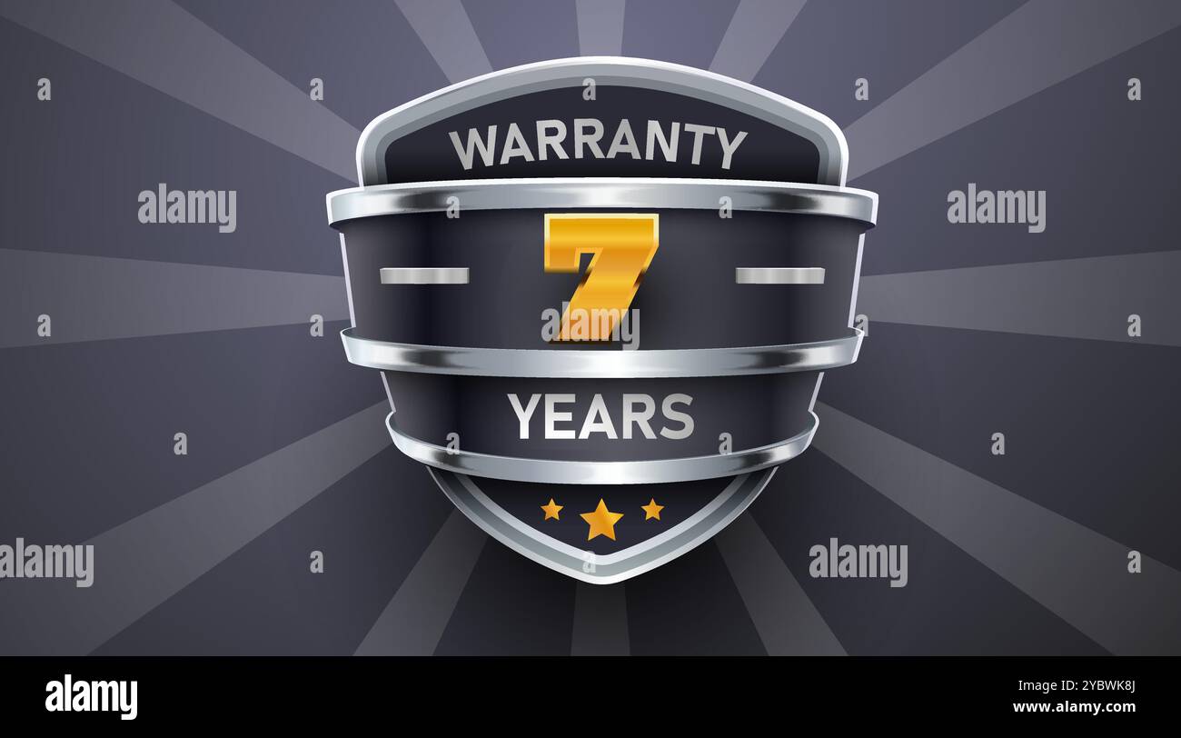 7 Years Warranty. Warranty Sign. Metal shield emblem. Vector ...