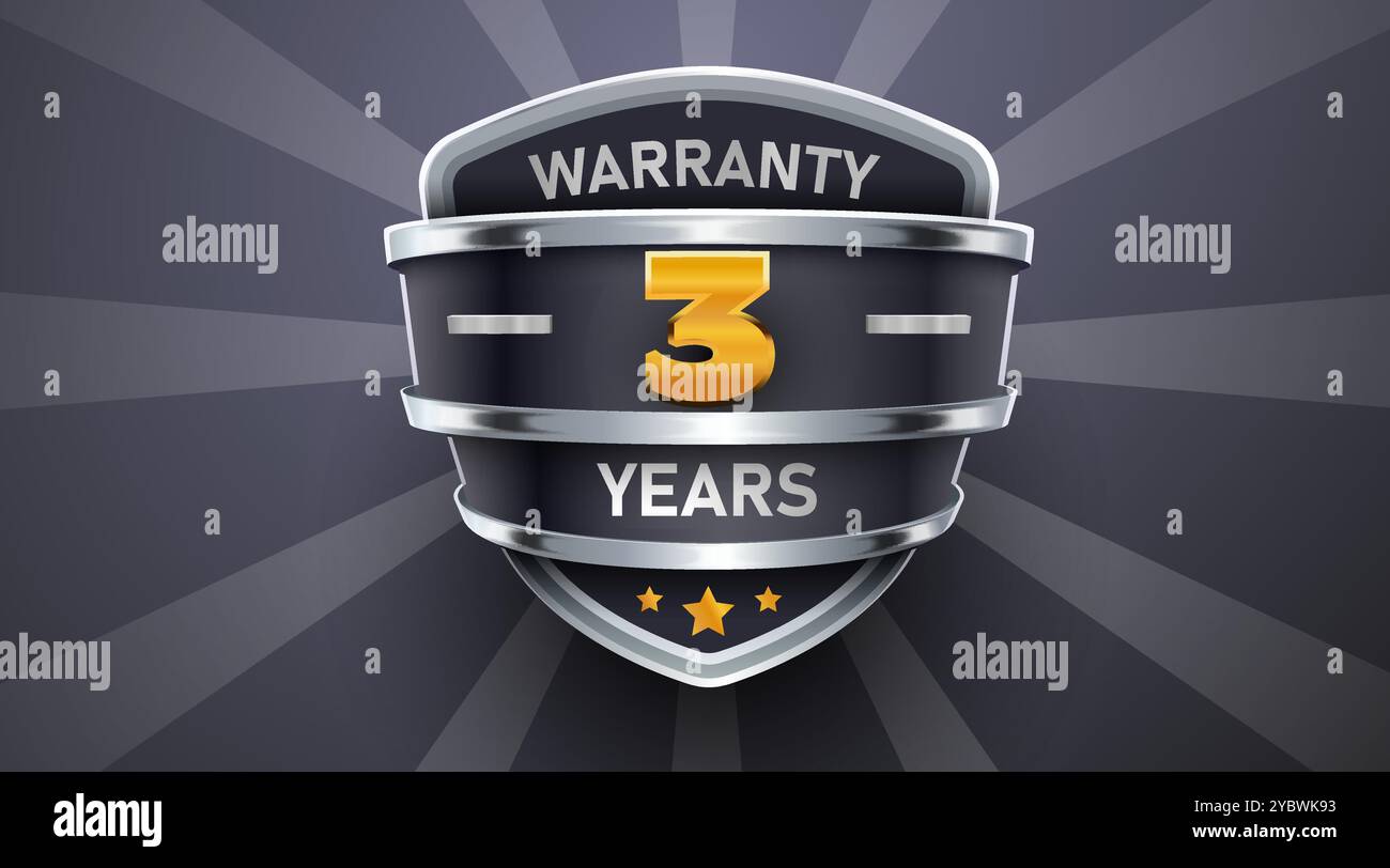 3 Years Warranty. Warranty Sign. Metal shield emblem. Vector ...