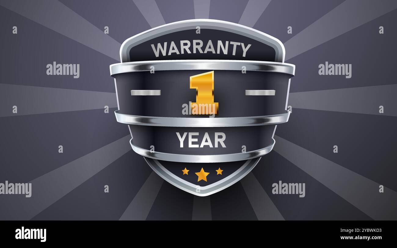 1 Year Warranty. Warranty Sign. Metal shield emblem. Vector ...