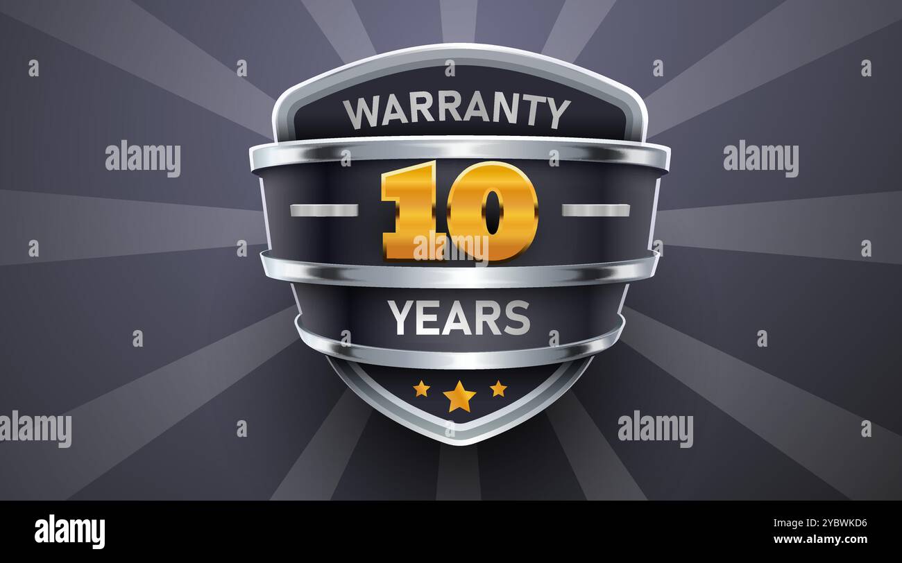 10 Years Warranty. Warranty Sign. Metal shield emblem. Vector ...