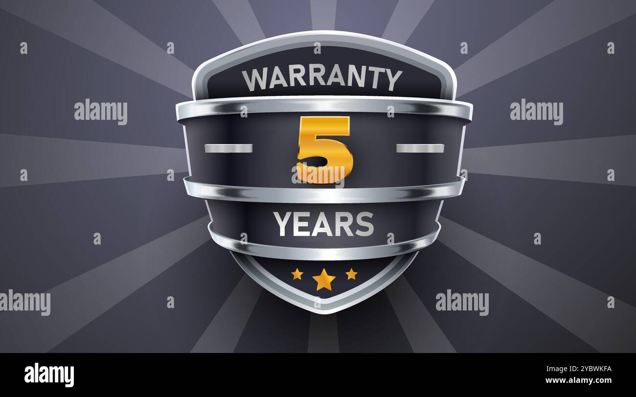 5 Years Warranty. Warranty Sign. Metal shield emblem. Vector ...