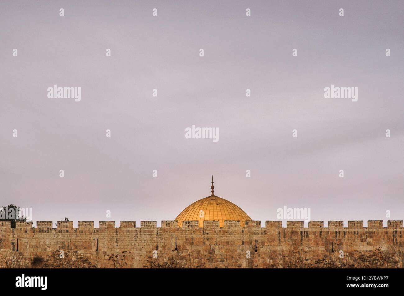 View of the golden Dome of the Rock shrine and walls of the Old City on ...