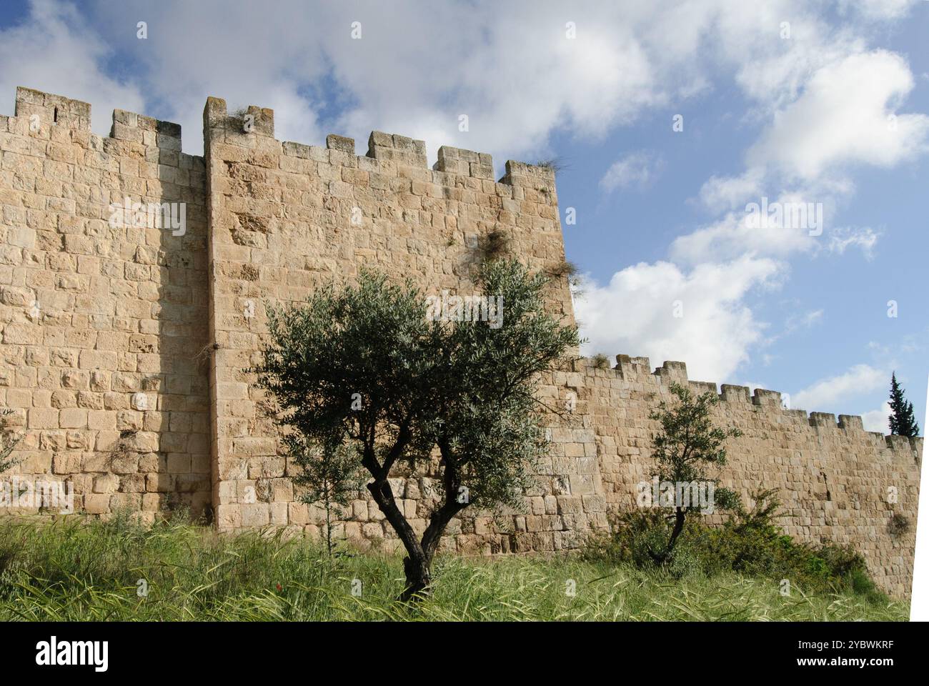 A section of the ancient stone ramparts and walls of the Old City of ...