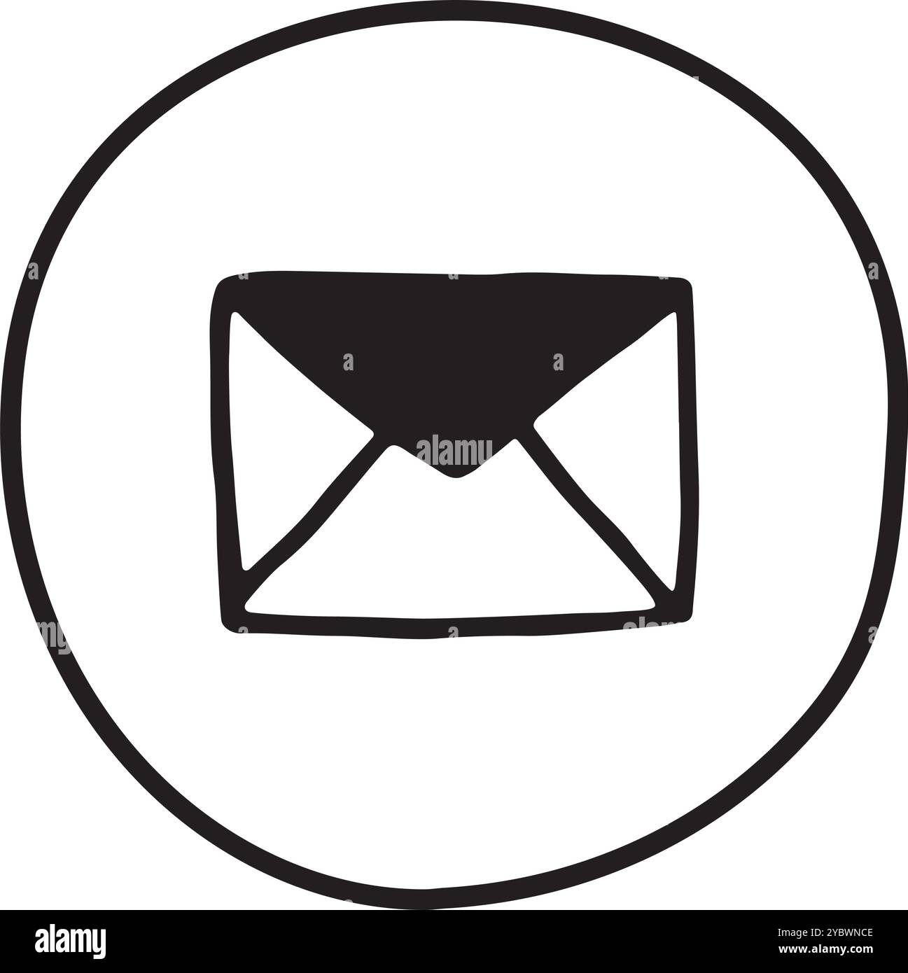 Doodle letter envelope icon or logo, hand drawn with thin black line ...