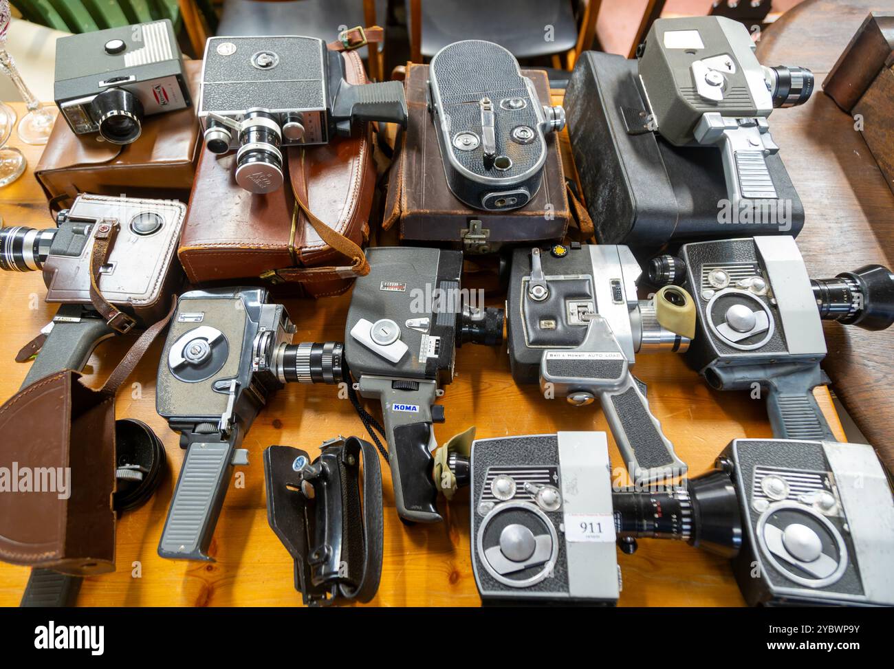 A collection of vintage cine film cameras on display at auction, UK ...