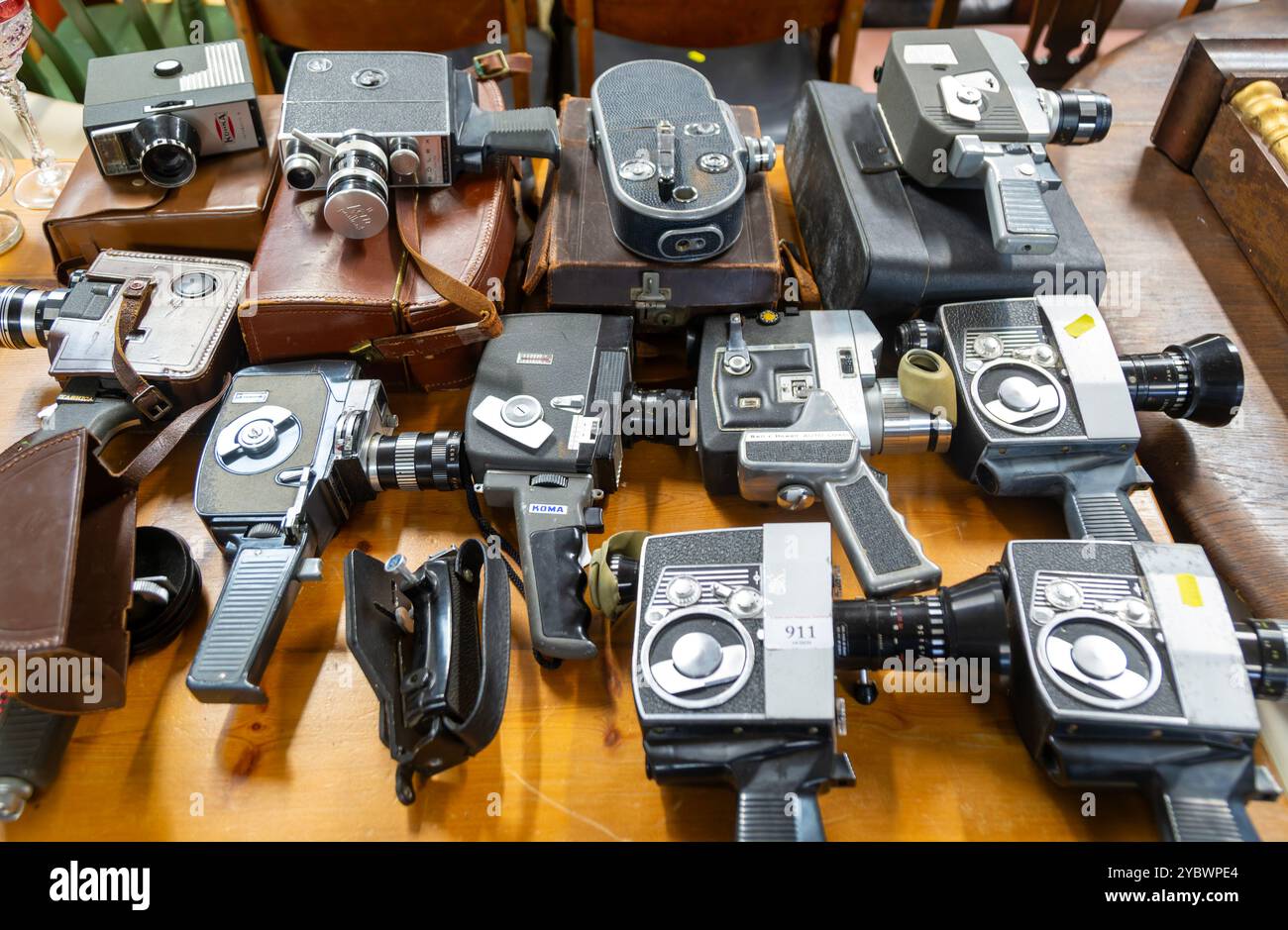 A collection of vintage cine film cameras on display at auction, UK ...