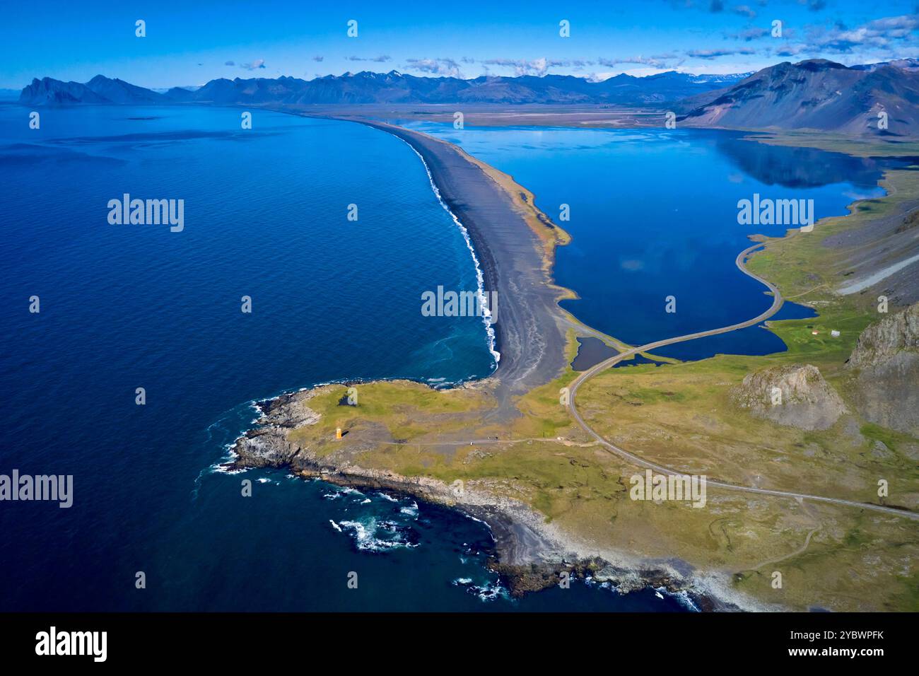 Iceland, Austurland region, Hvalnes peninsula, Aerial View of Lónsvík ...