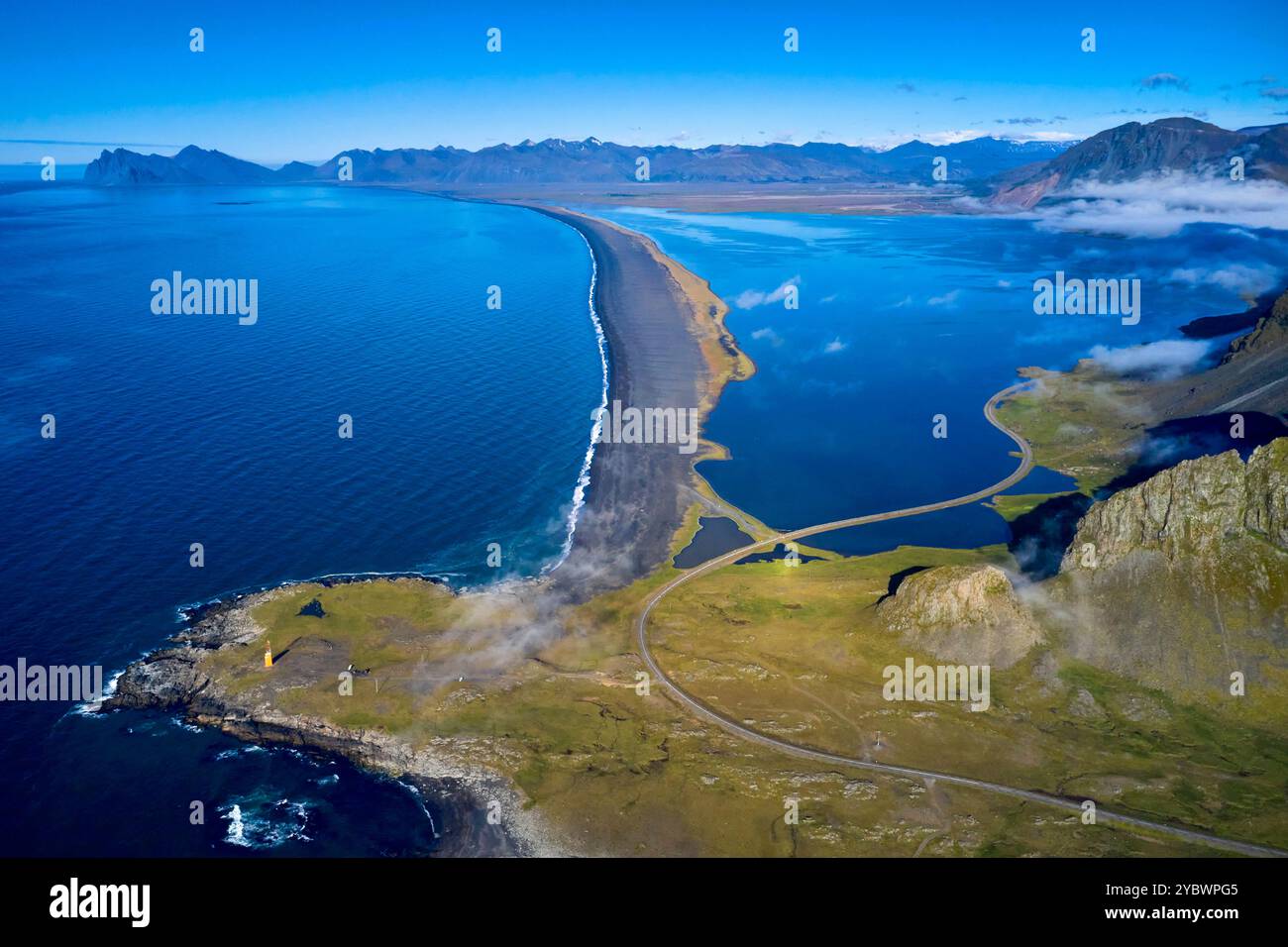 Iceland, Austurland region, Hvalnes peninsula, Aerial View of Lónsvík ...