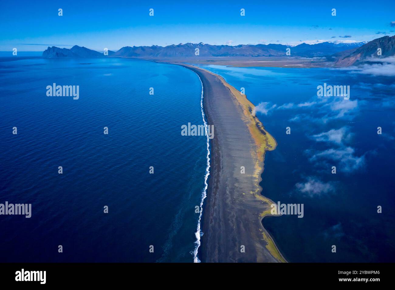 Iceland, Austurland region, Hvalnes peninsula, Aerial View of Lónsvík ...