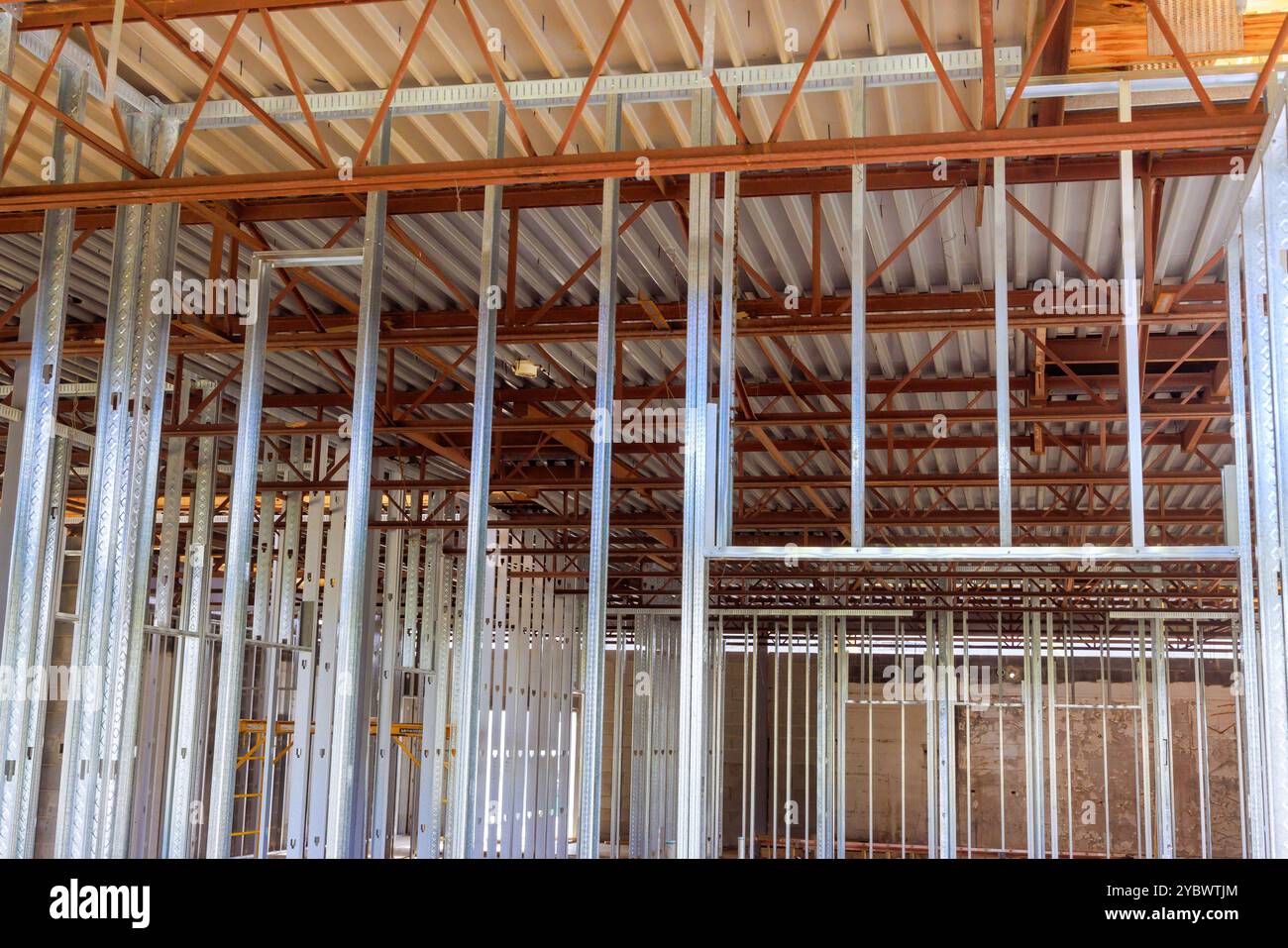 Frames made steel beams profiles are used in construction of large ...