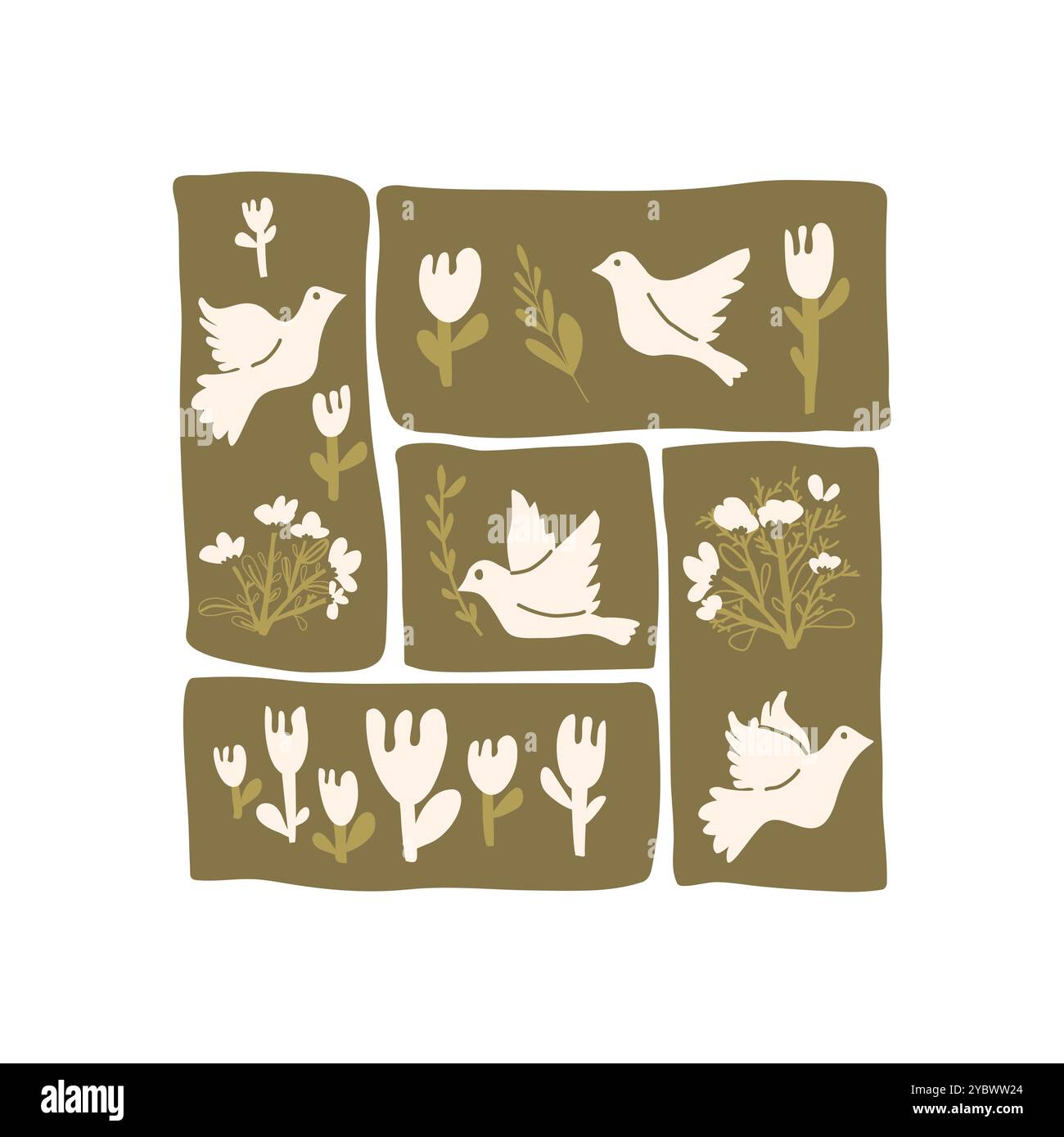 Doves of peace vector poster. Flying pigeon holding an olive branch and ...