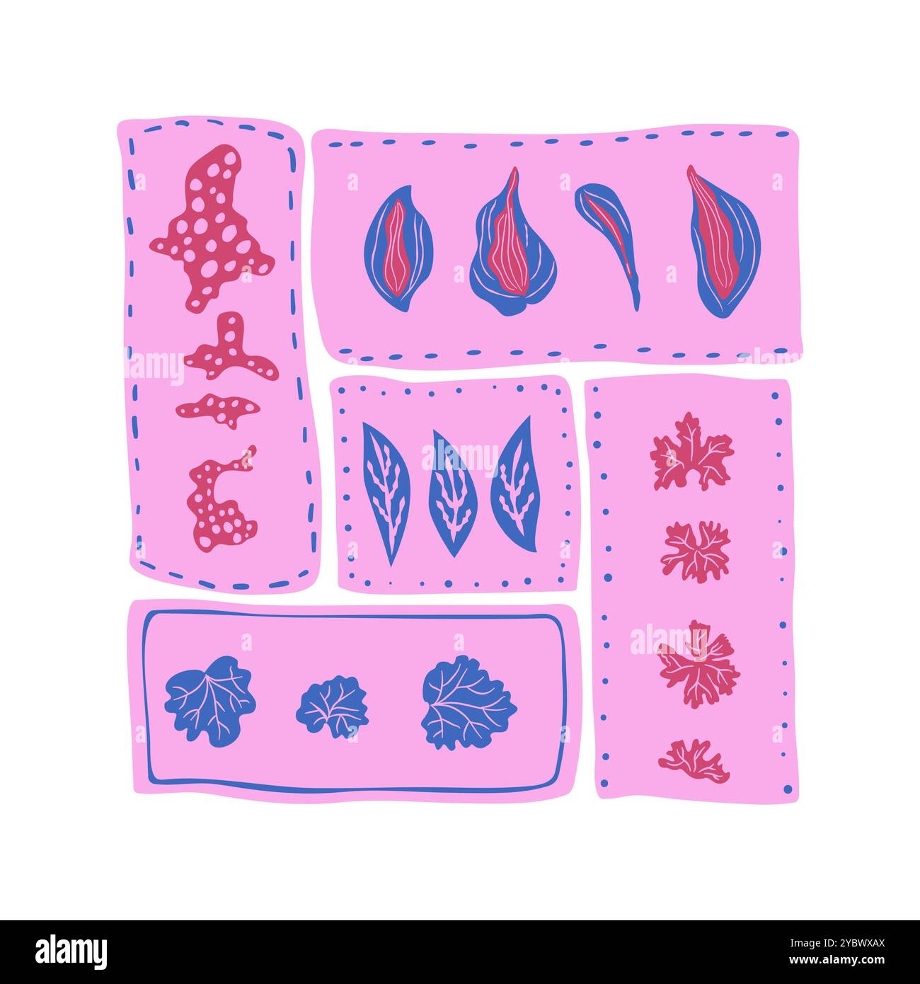 Stylized leaves and plants square badge. Vibrant organic shapes in ...