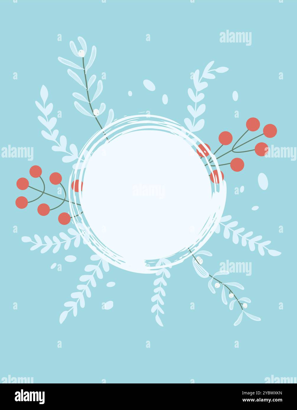 Winter card template with circular frame decorated with botanical ...