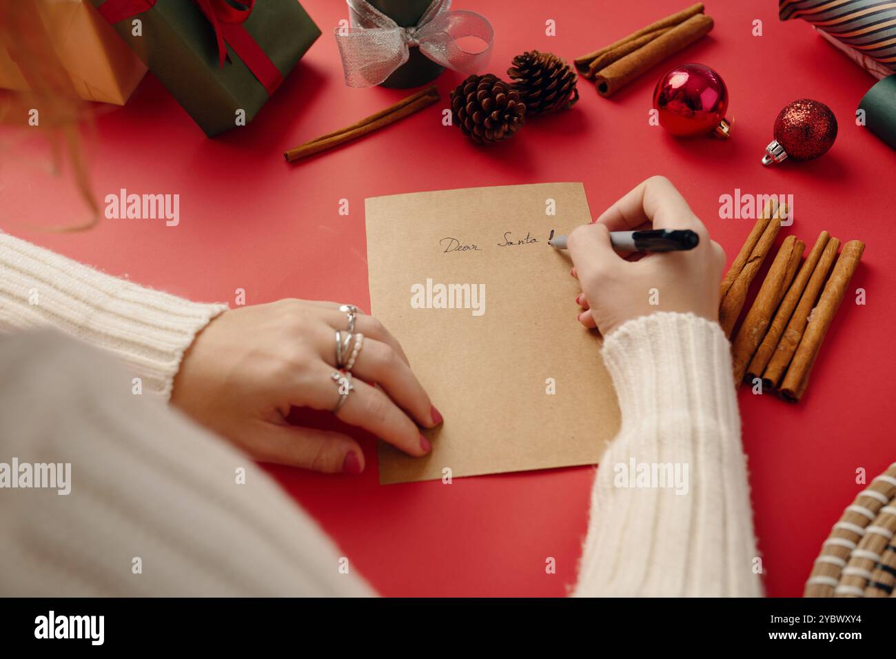 Crafting Holiday Letter with Festive Decorations Stock Photo - Alamy