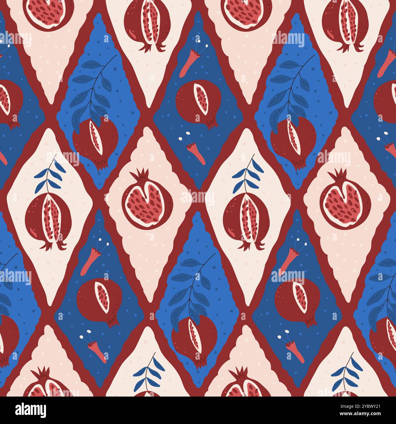 Pomegranates vector geometric seamless pattern. Hand drawn illustration ...