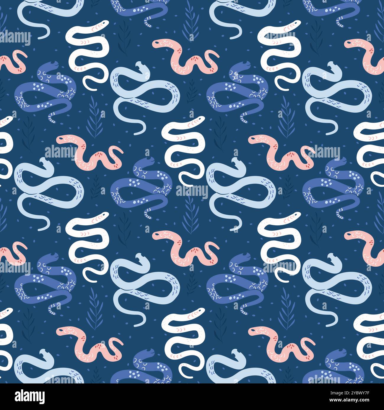 Cute snakes seamless pattern. Dark blue reptiles continuous background ...
