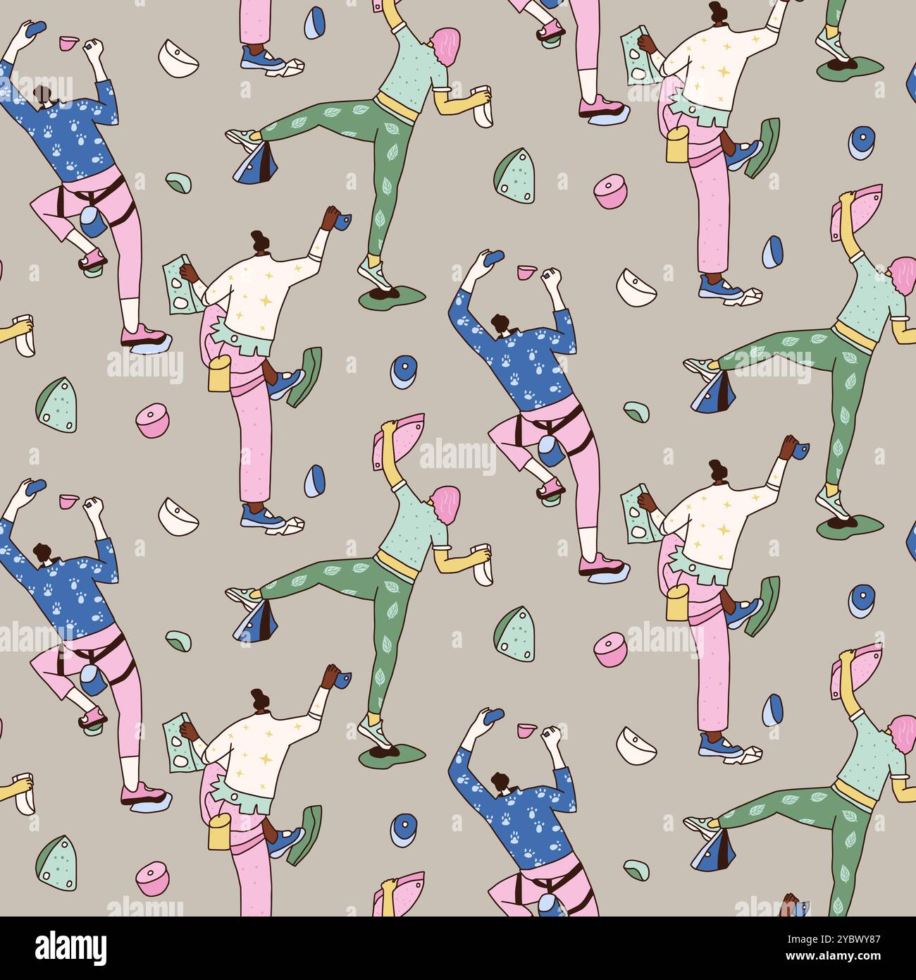 Climbing wall with people seamless pattern. Rock clambering park ...