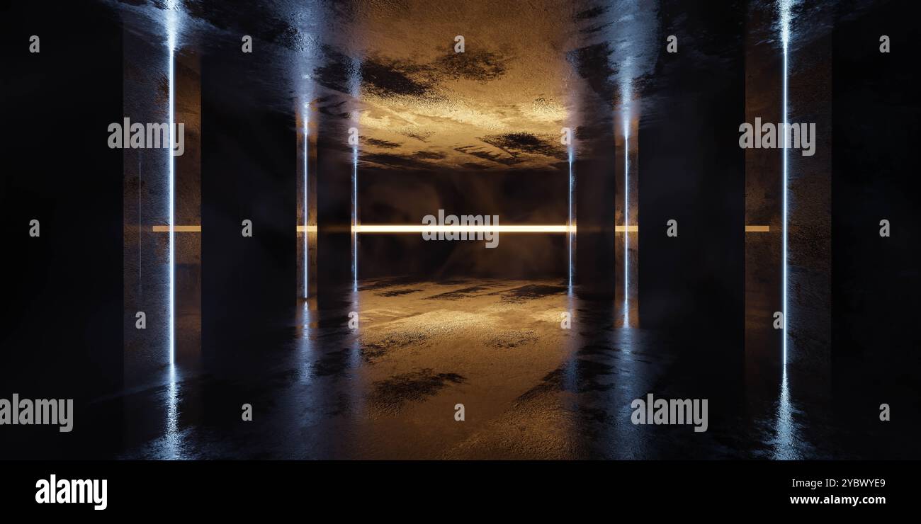 A futuristic, abstract interior space featuring reflective surfaces and ...