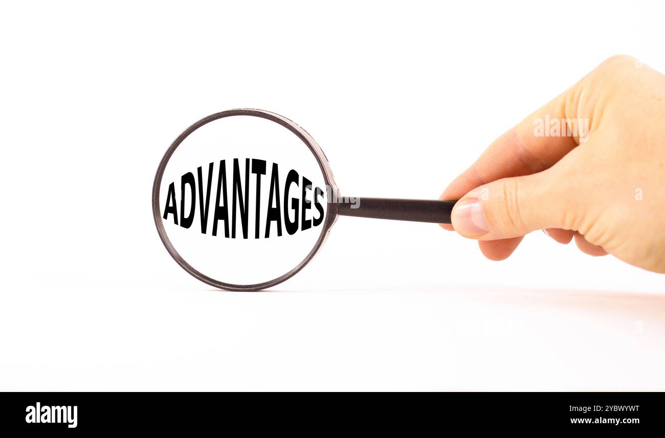 Advantages symbol. Concept word Advantages in beautiful magnifying ...
