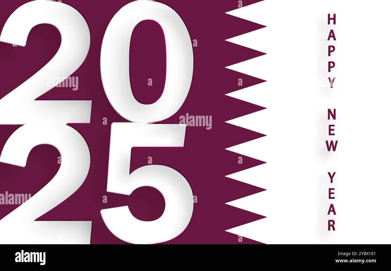 Happy New Year 2025, festive pattern with Qatar flag concept on purple ...