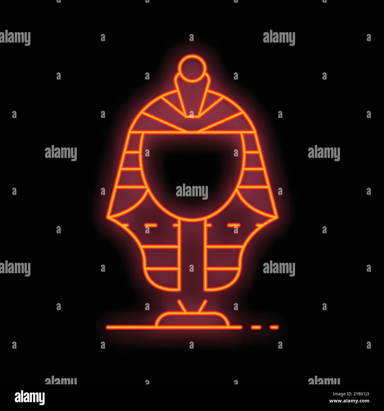 Glowing neon illustration representing the mask of tutankhamun, the ...
