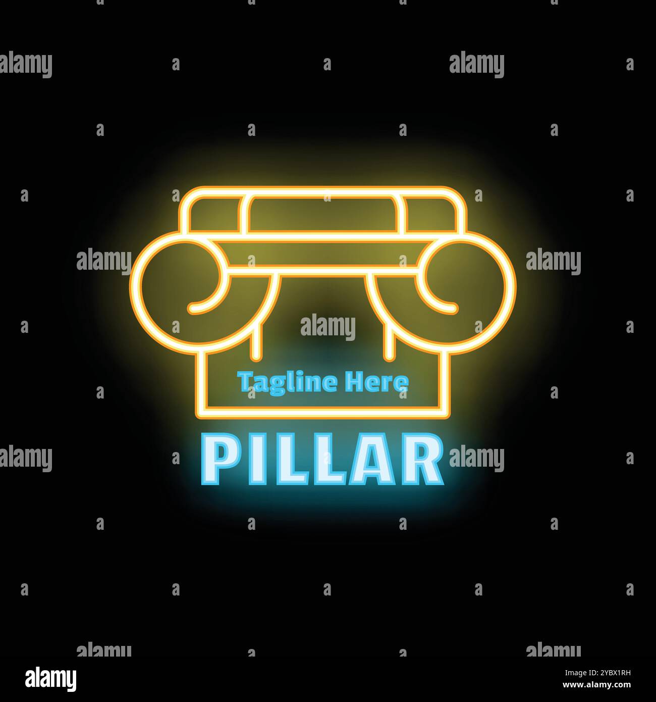 Yellow neon sign representing a classic greek or roman column pillar ...