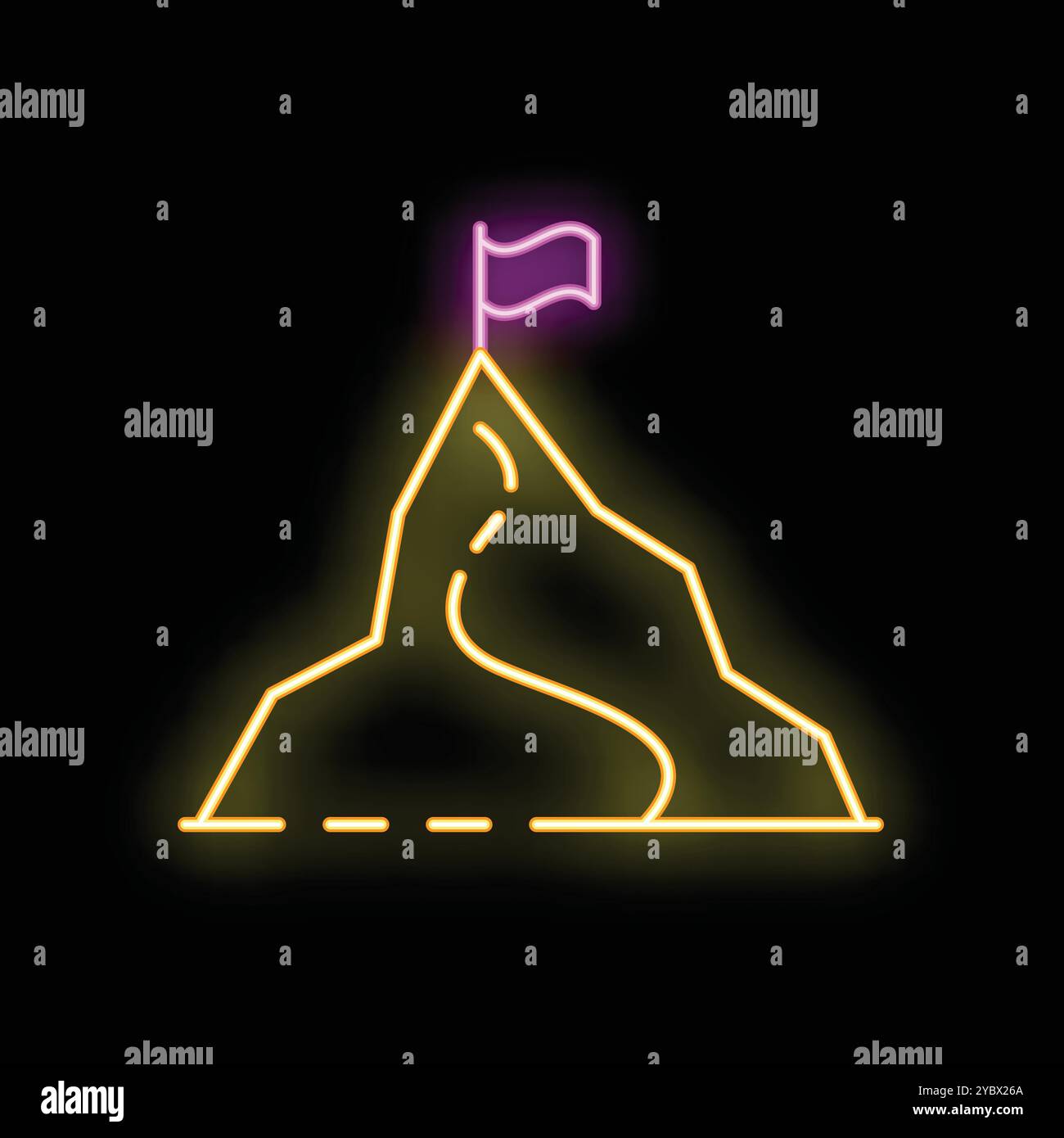 Neon sign representing the concept of reaching goals with a winding ...