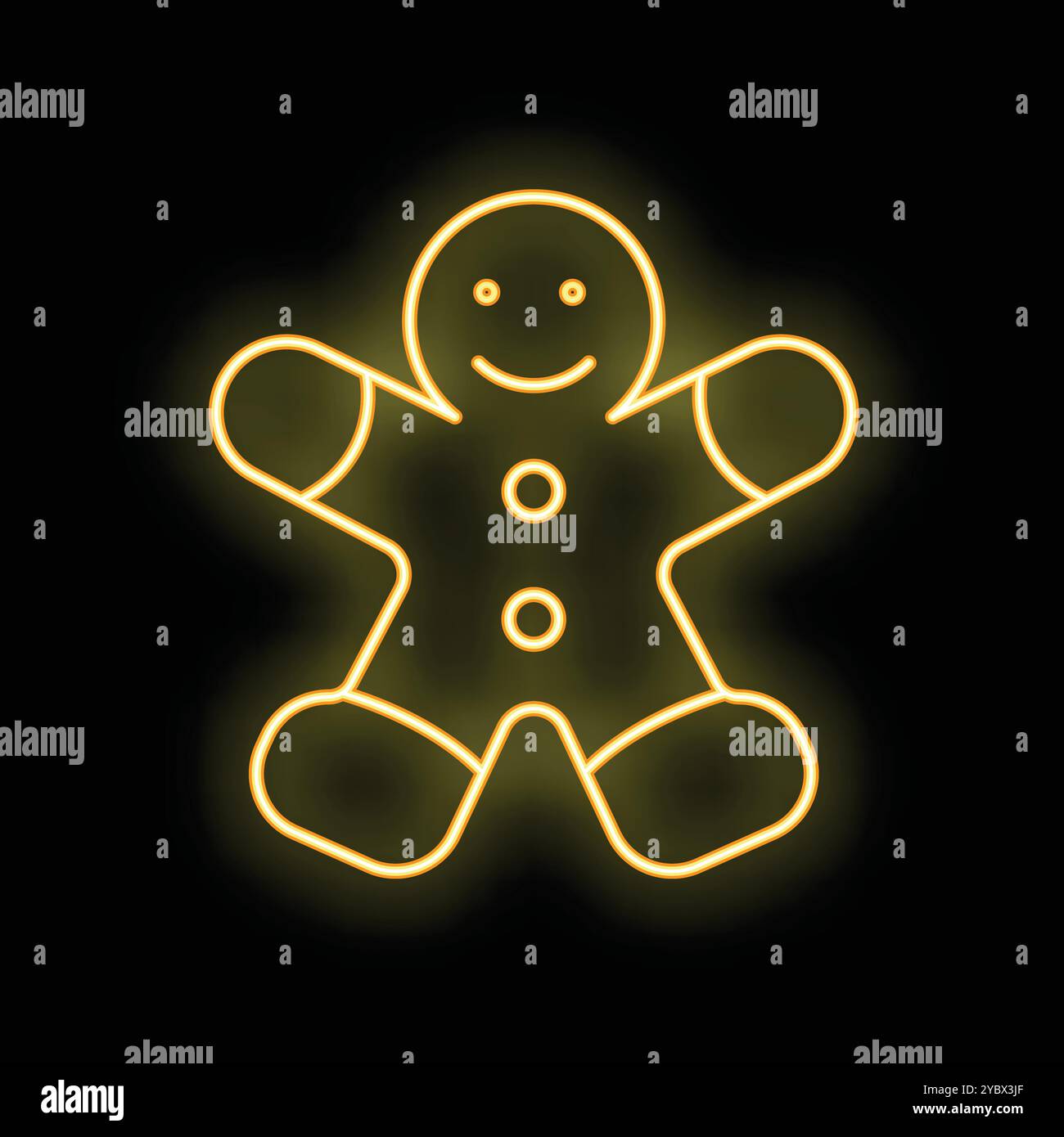 Neon sign showing a smiling gingerbread man with its arms raised on a ...