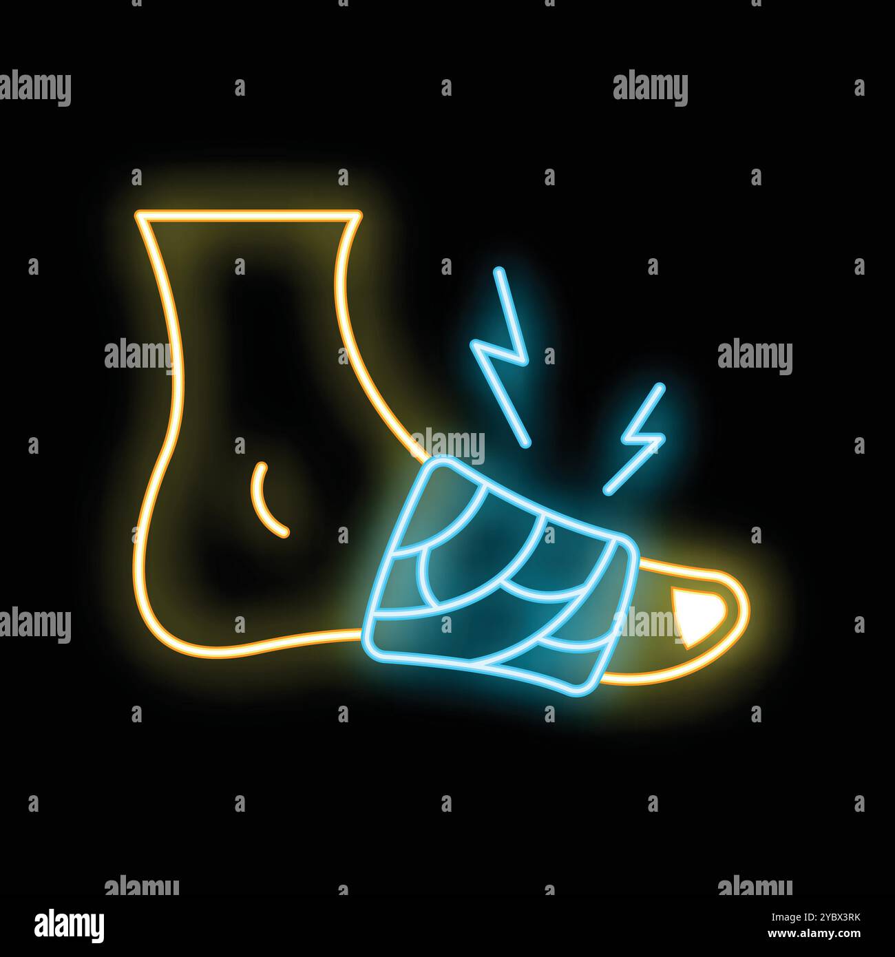 Neon sign depicting a foot with a bandage, symbolizing pain and injury ...