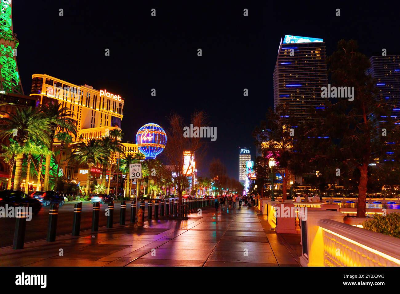Las Vegas, Nevada - April 13, 2024: Lively Las Vegas Strip at night, featuring vibrant lights ...