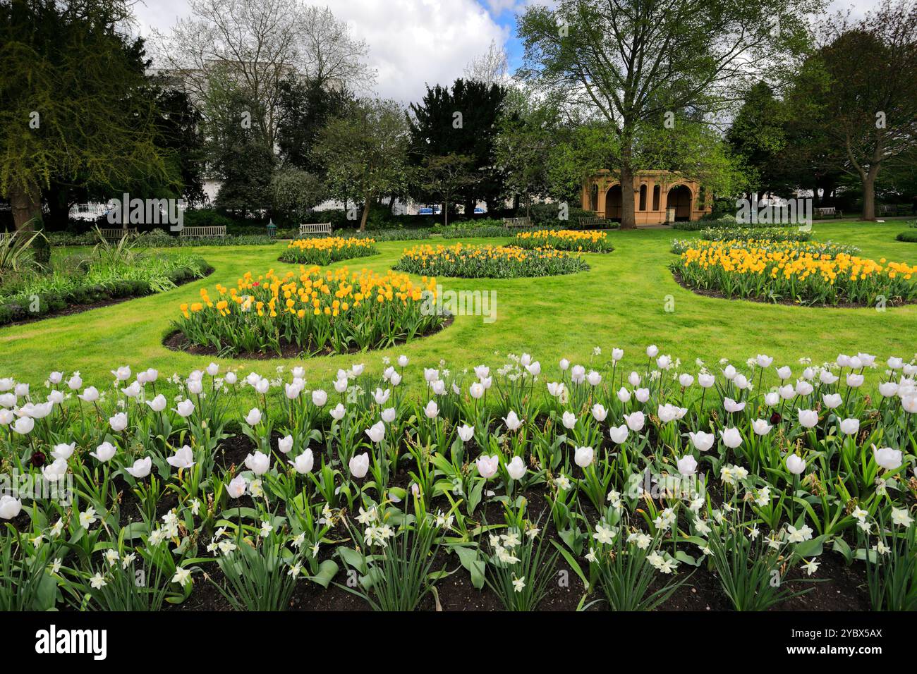 Spring flower displays in Jephson Gardens, Leamington Spa town ...