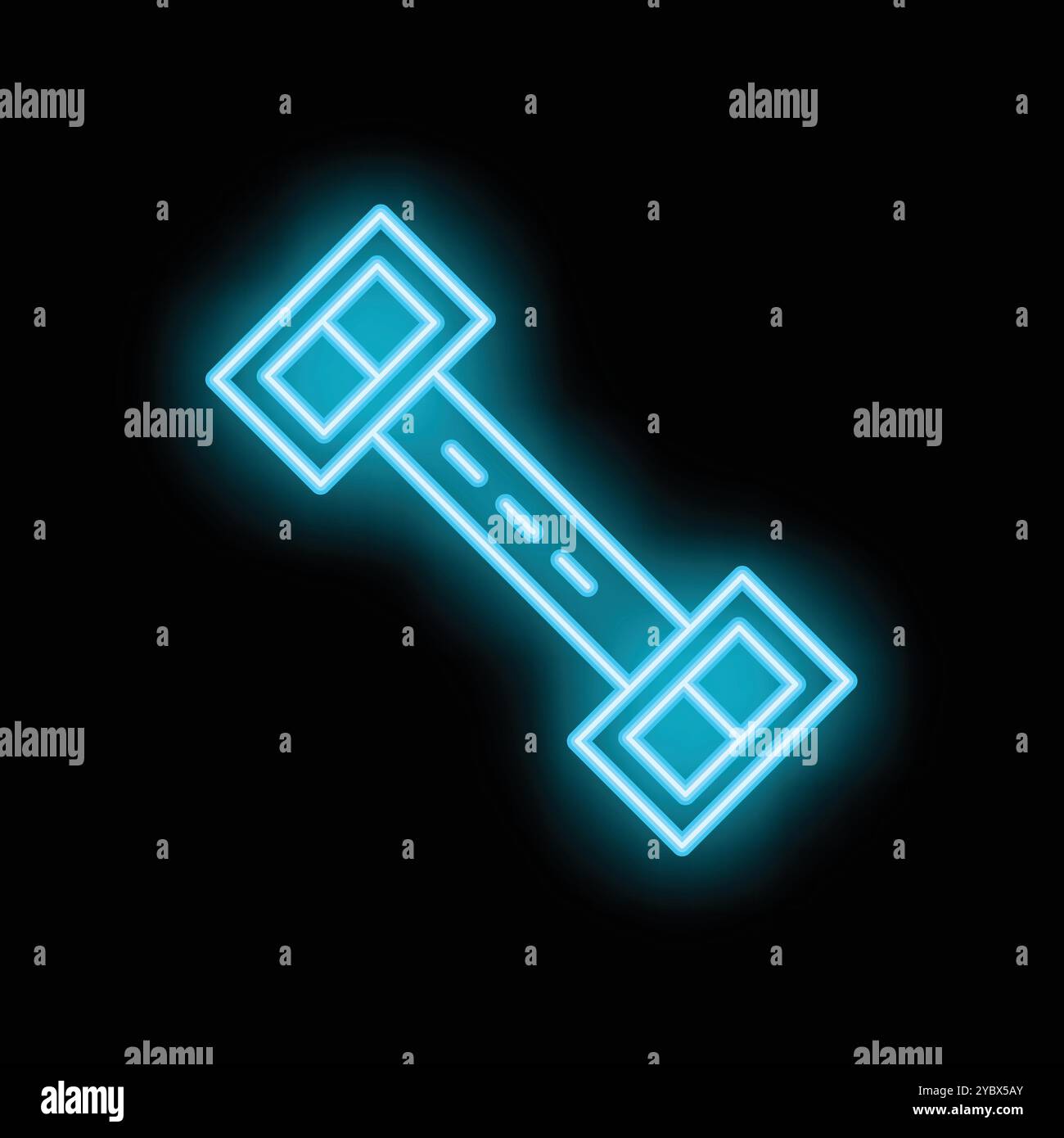 Blue neon dumbbell glowing on a black background, perfect for fitness ...