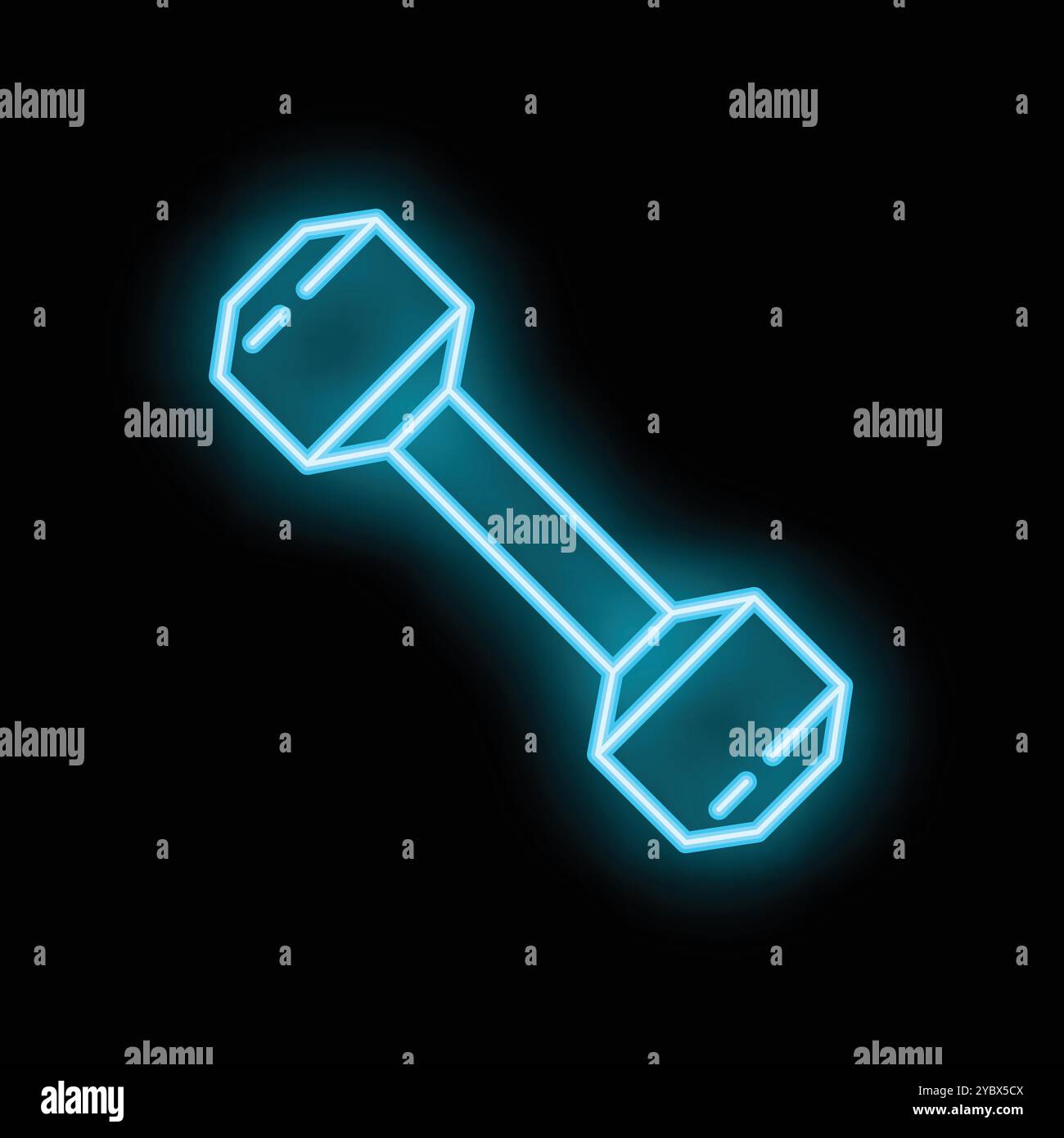 Blue neon sign of a dumbbell glowing on a black background Stock Vector ...