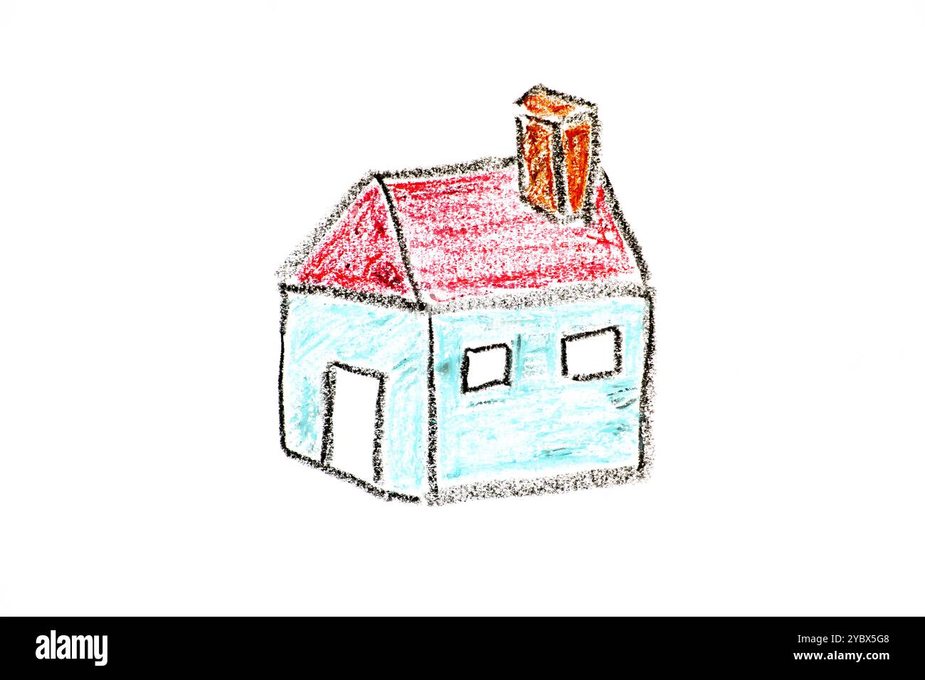 Color oil pastel hand drawing in home or house shape on white paper ...