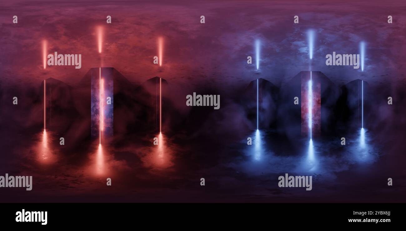 A digital artwork featuring two symmetrical structures emitting beams ...