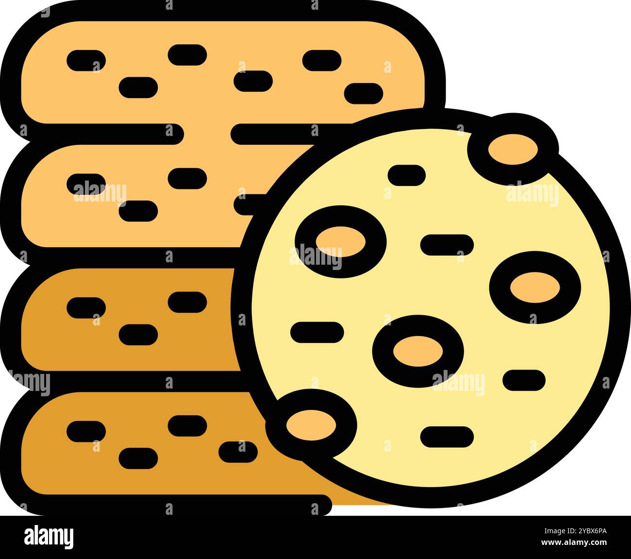 Icon of a stack of cookies with chocolate chips next to a single cookie ...