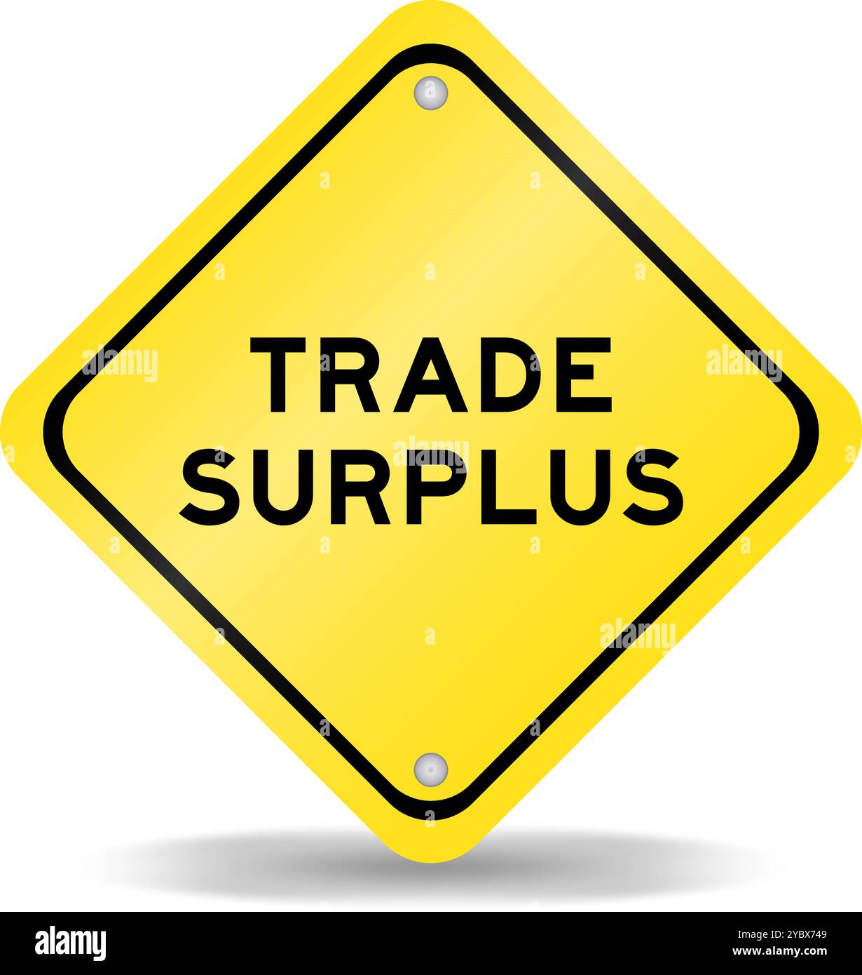 Yellow color transportation sign with word trade surplus on white ...