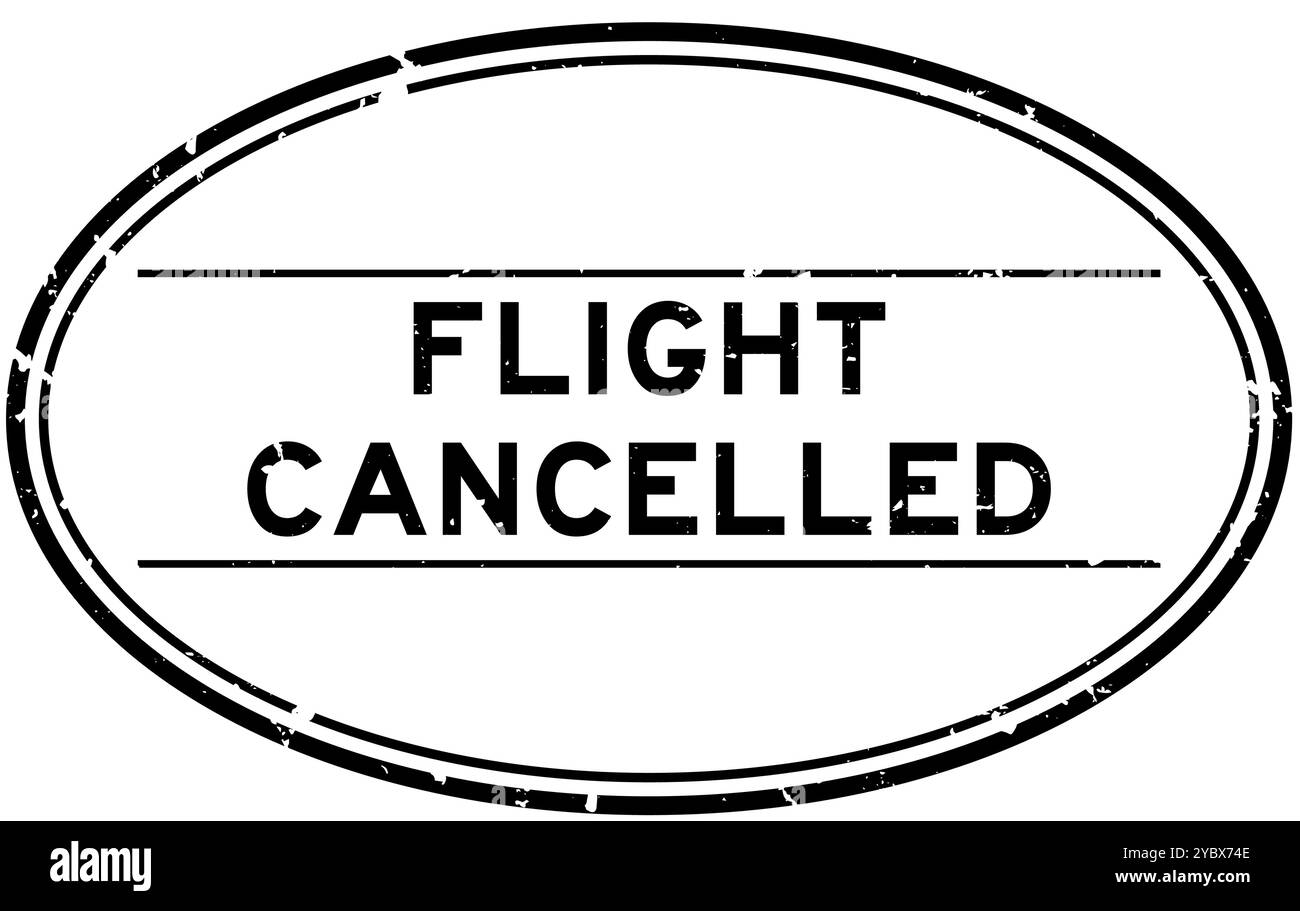Grunge black flight cancelled word oval rubber seal stamp on white ...