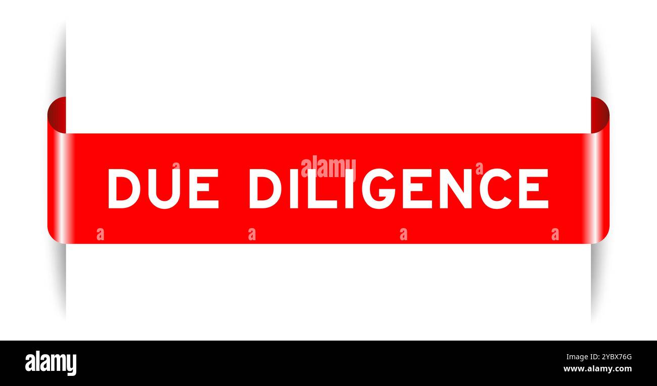 Red color inserted label banner with word due diligence on white ...