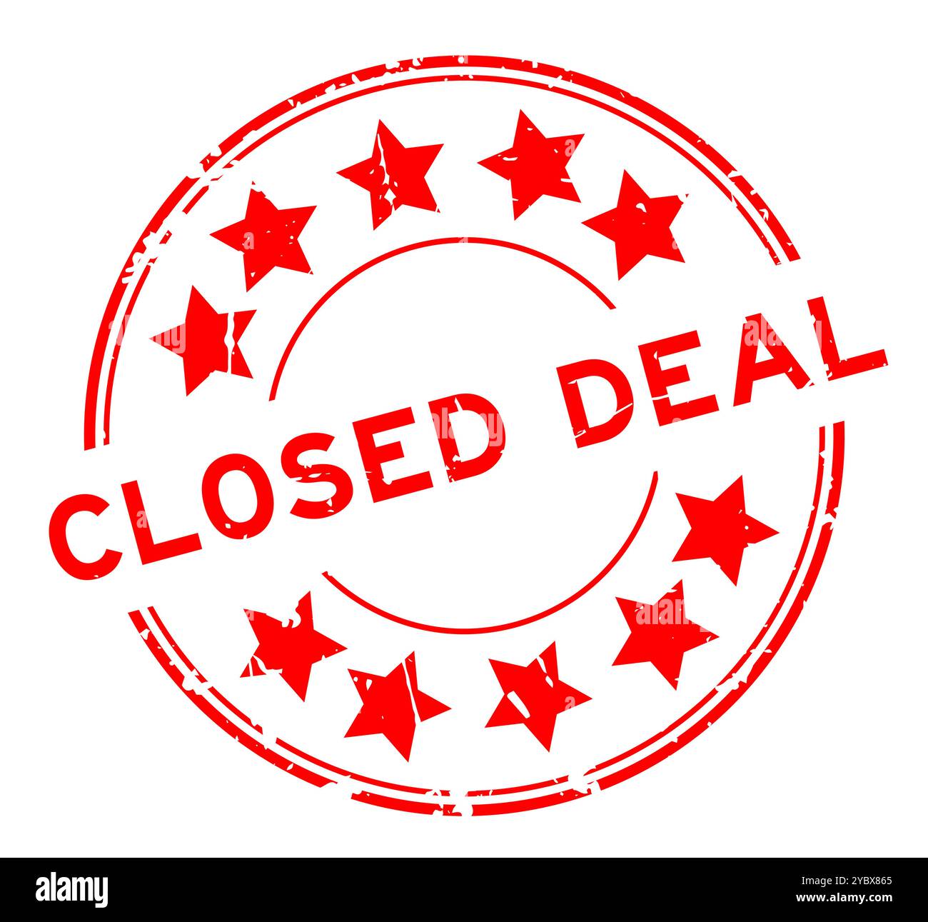 Grunge red closed deal word with star icon round rubber seal stamp on ...