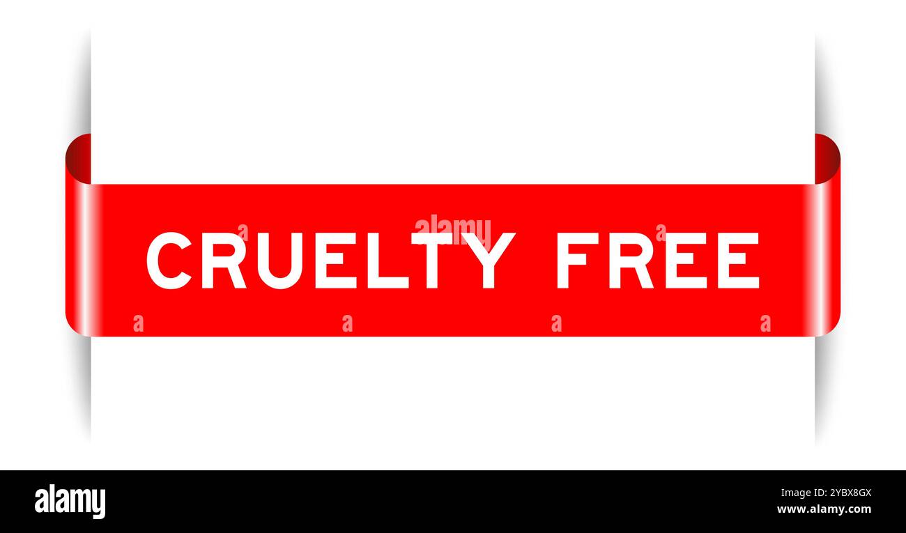 Red color inserted label banner with word cruelty free on white ...