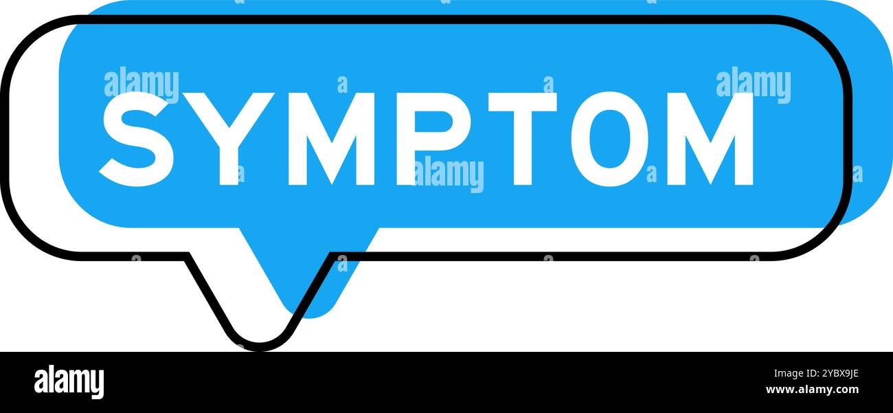 Speech banner and blue shade with word symptom on white background ...