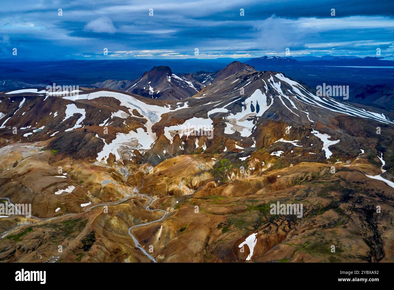 Iceland, Sudurland, Kerlingarfjöll, Aerial View of Hveradalir thermal ...