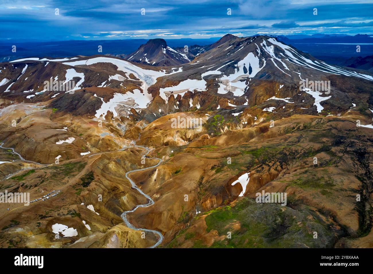 Iceland, Sudurland, Kerlingarfjöll, Aerial View of Hveradalir thermal ...