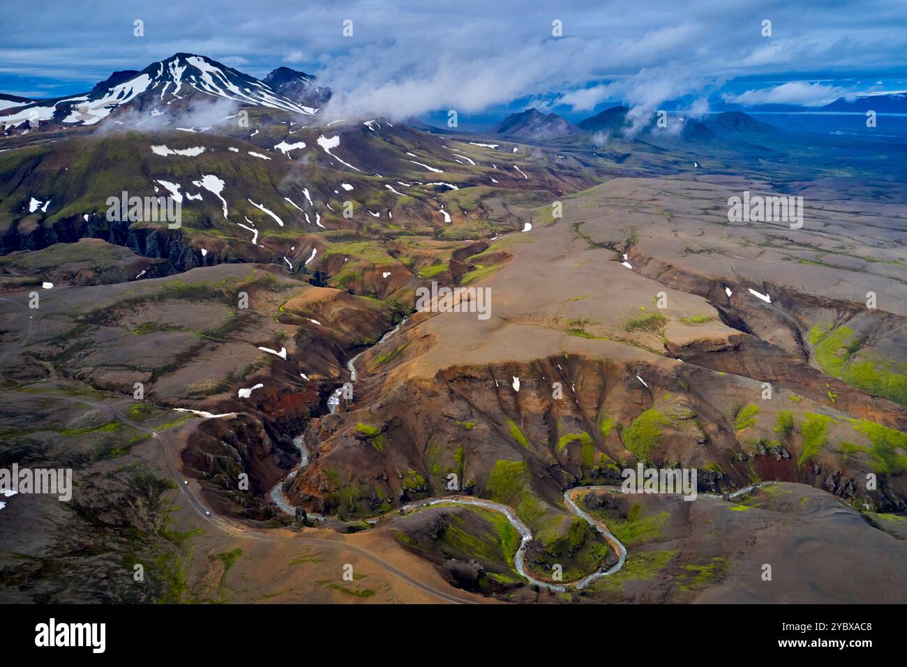 Iceland, Sudurland, Kerlingarfjöll, Aerial View of Hveradalir thermal ...